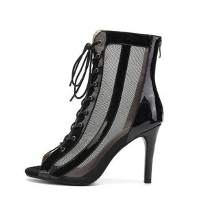 Black Women's Mesh Lace-Up Dance Boots