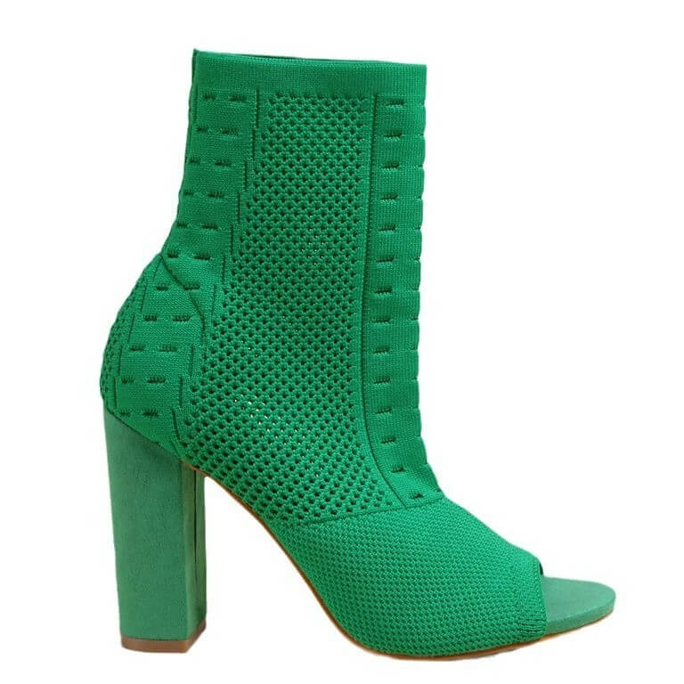 Green Chunky Heel Knitted Ankle Boots