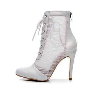 White Mesh Lace-up Dance Boots